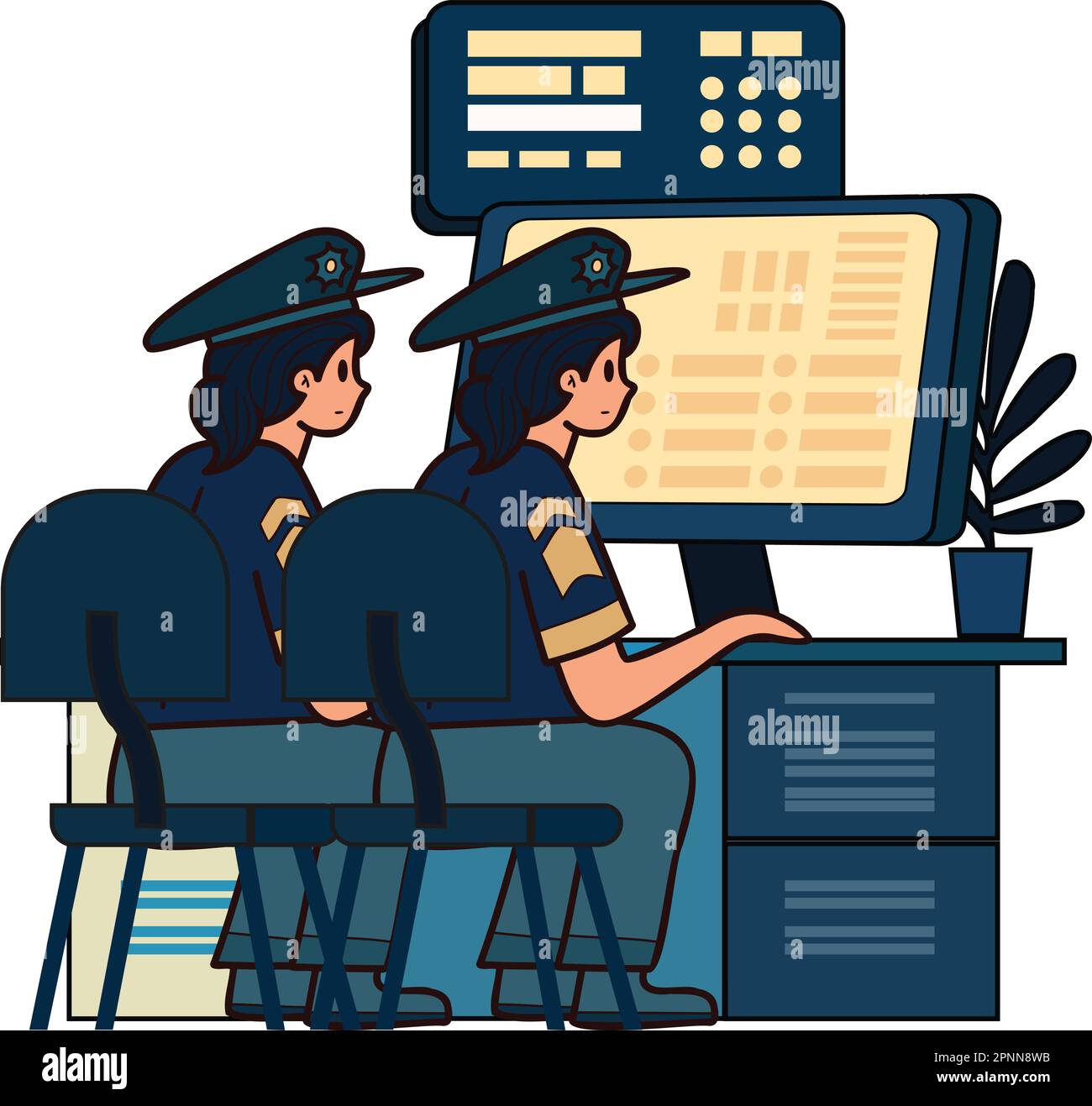 policeman and police station illustration in doodle style isolated on ...