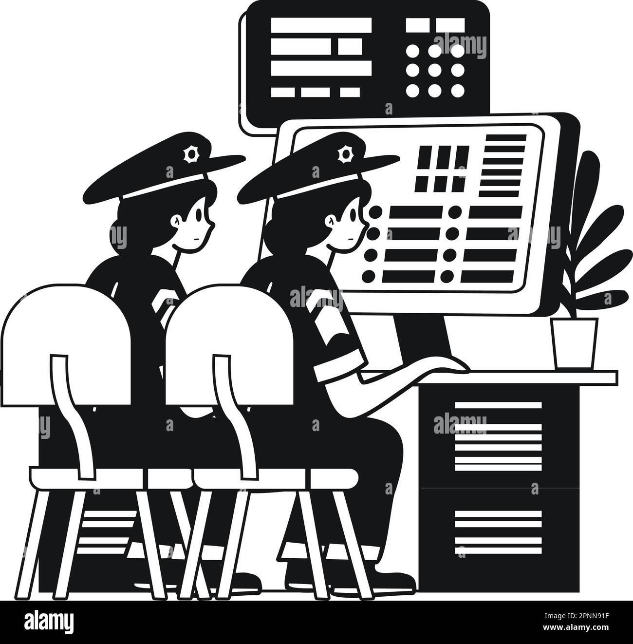 policeman and police station illustration in doodle style isolated on ...