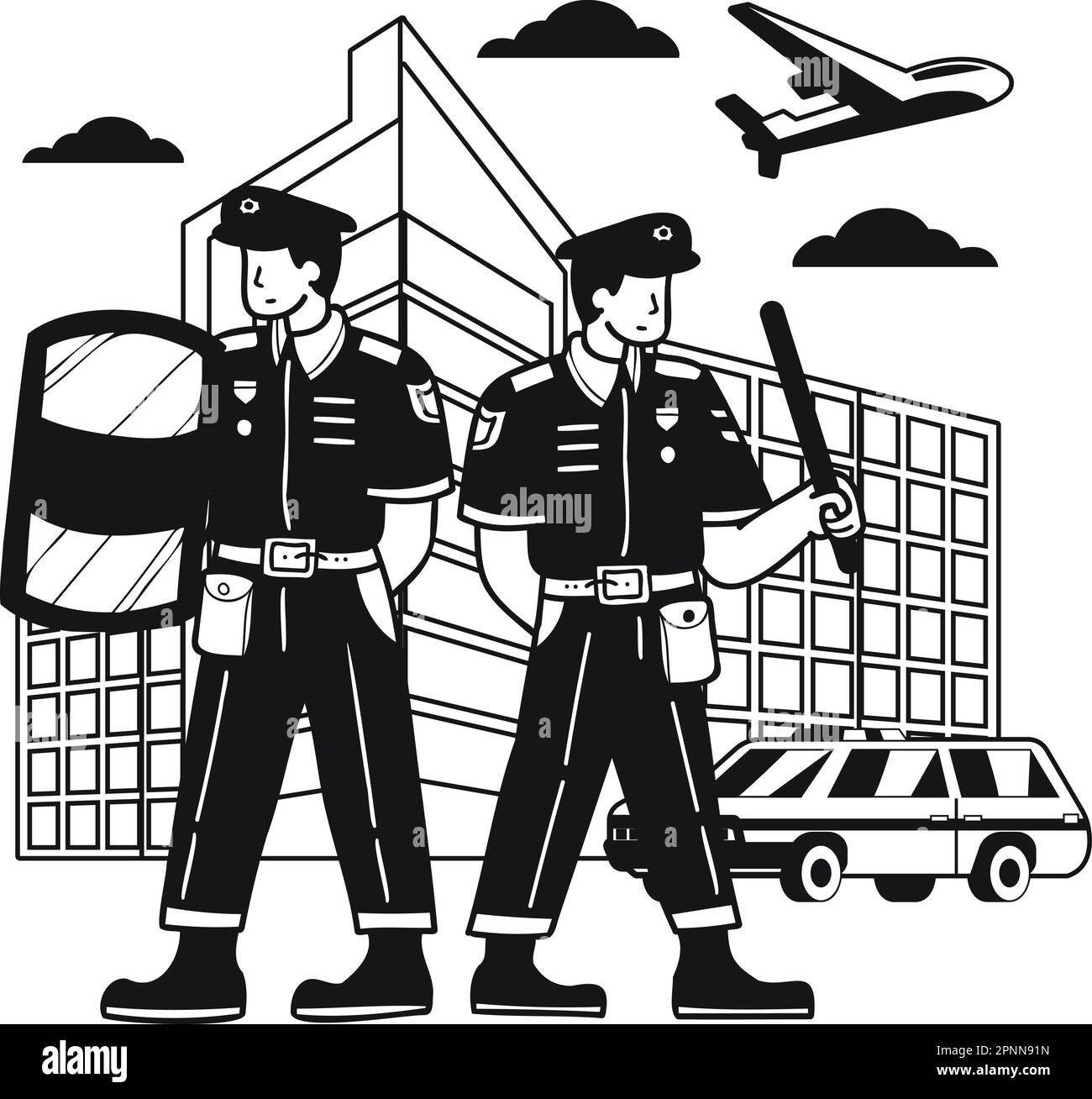 The police are catching criminals illustration in doodle style isolated ...