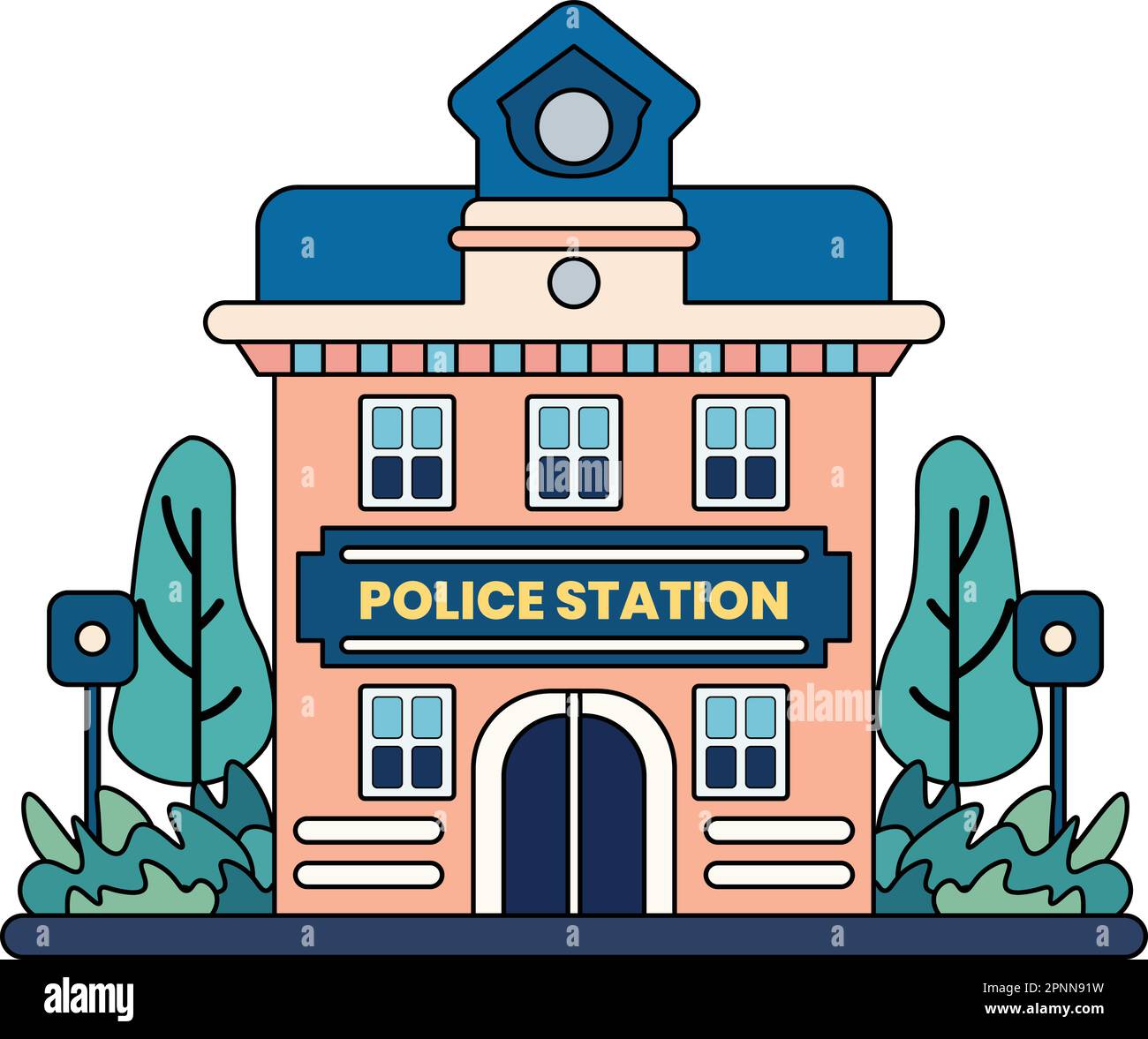 police station building illustration in doodle style isolated on ...