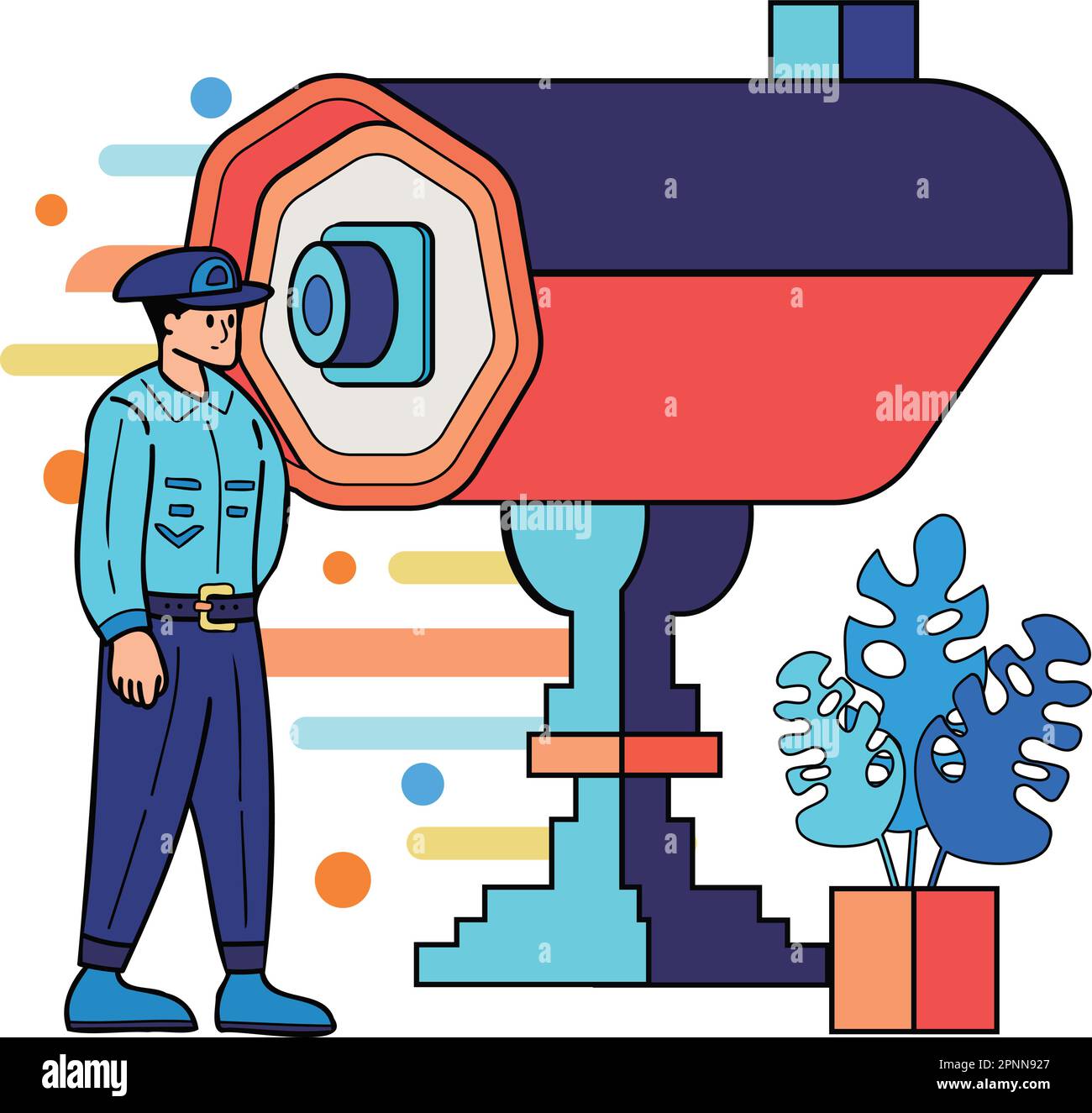 police with Security Camera illustration in doodle style isolated on ...