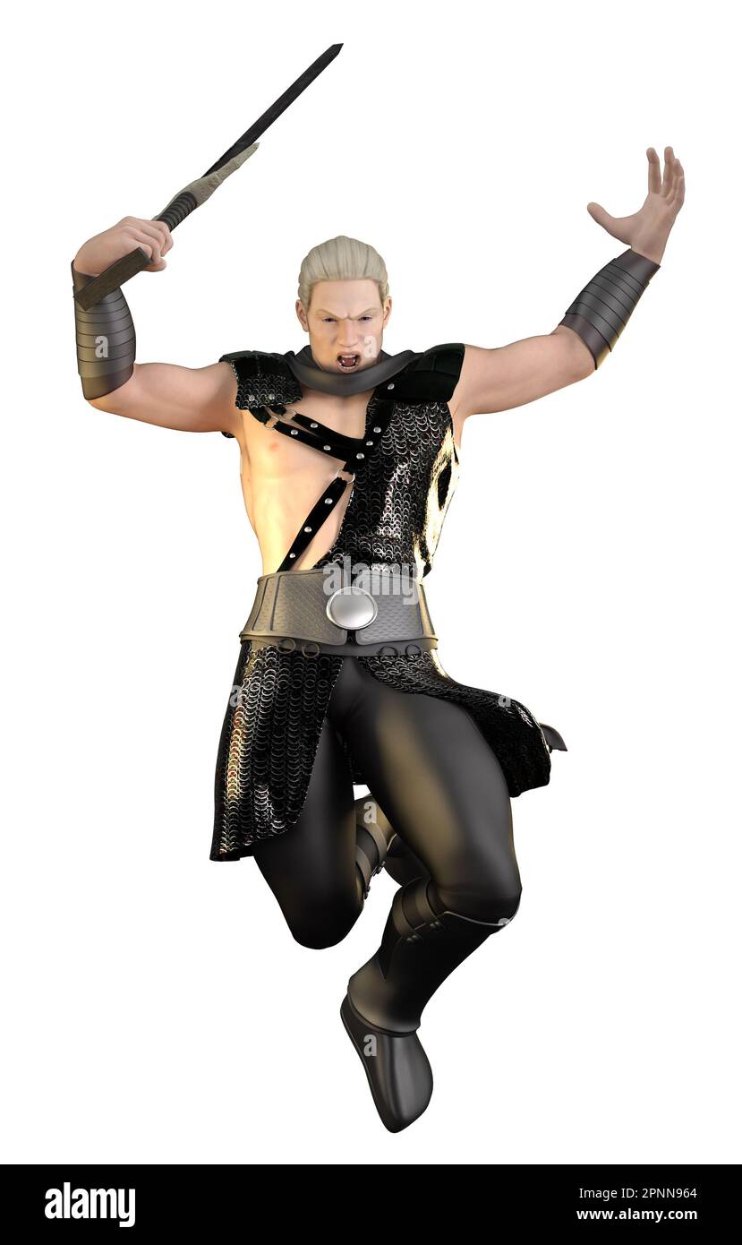 Warrior man in ancient armor with big sword, 3D Illustration Stock ...