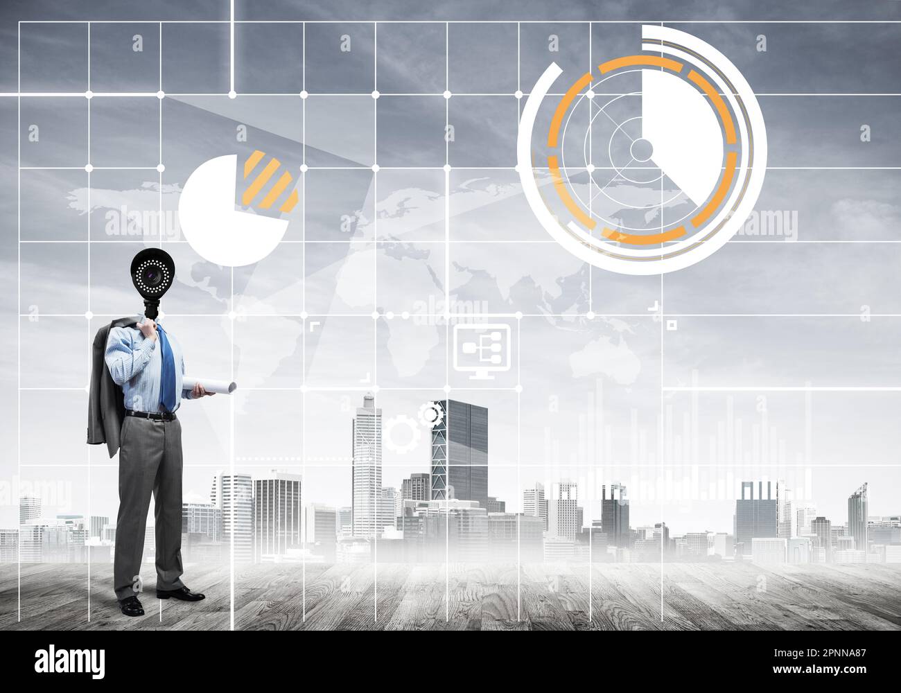 Concept of security and privacy protection with camera headed man Stock ...