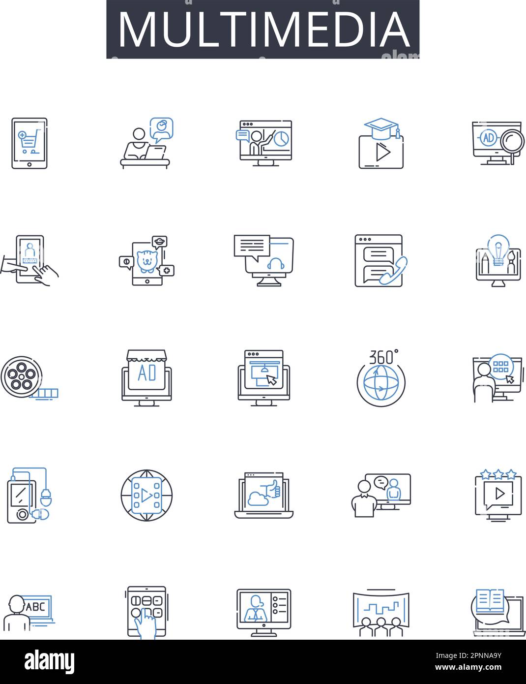 Multimedia line icons collection. Interactive media, Digital content ... Multimedia line icons collection. Interactive media, Digital content ...