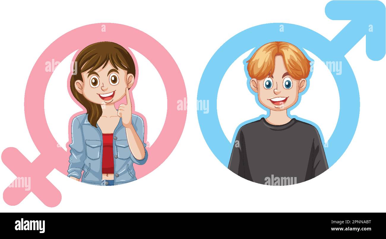 Gender Symbols with Cartoon Character illustration Stock Vector Image ...
