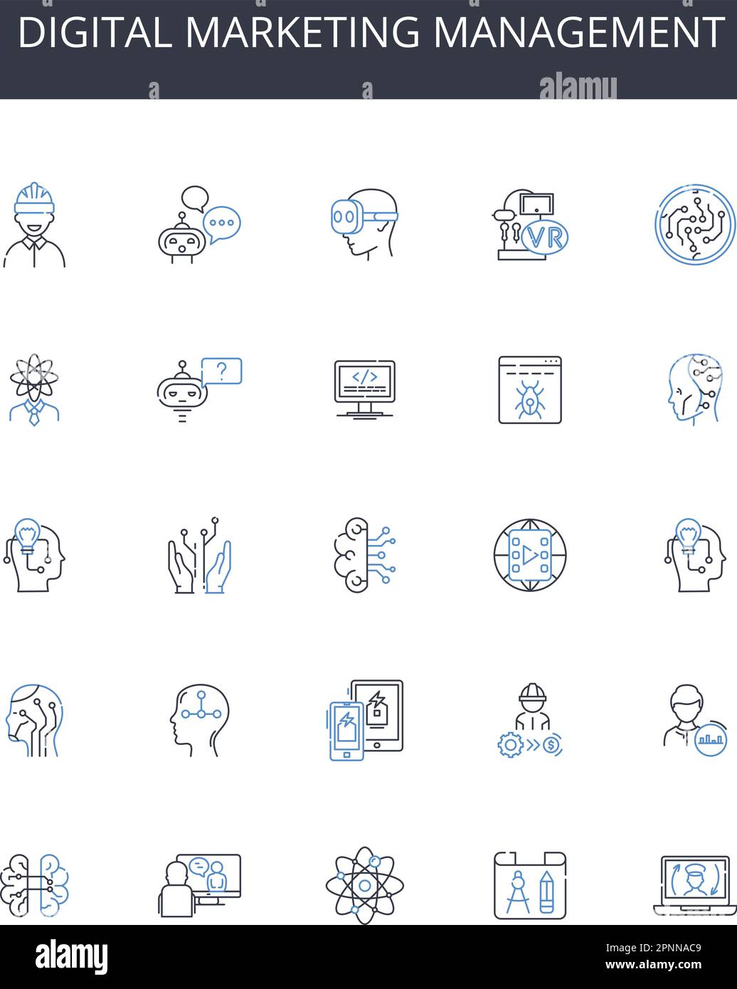 Digital marketing management line icons collection. Gadget, Appliance ...