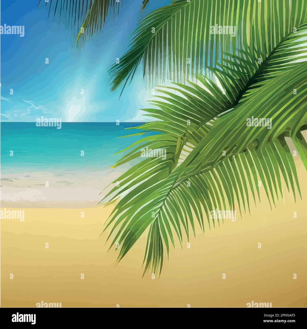 Tropical Paradise Island Sandy Beach Palm Trees And Sea Vector
