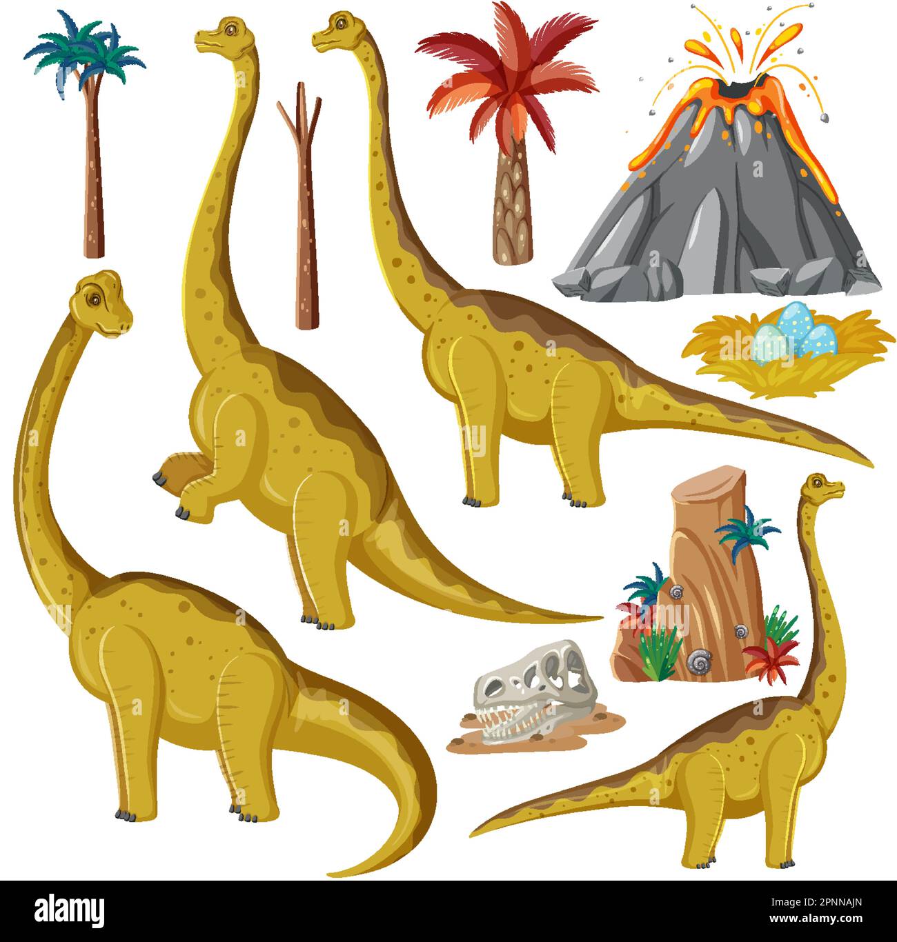 Dinosaur and Nature Elements Vector Collection illustration Stock ...