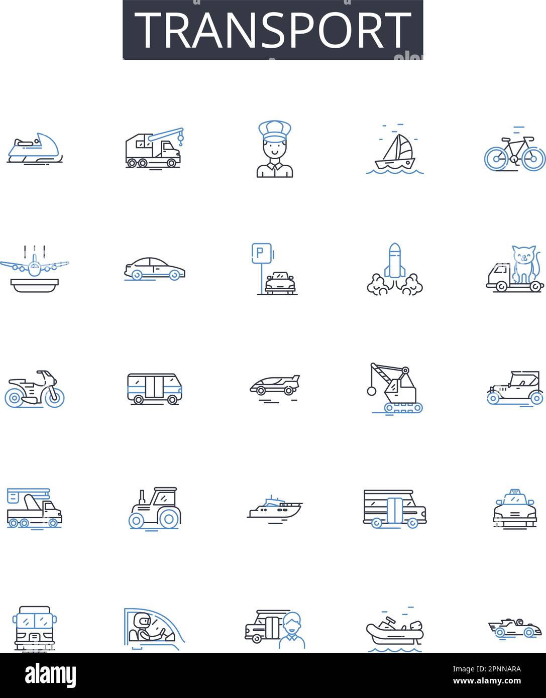 Transport line icons collection. Movement, Carriage, Conveyance ...