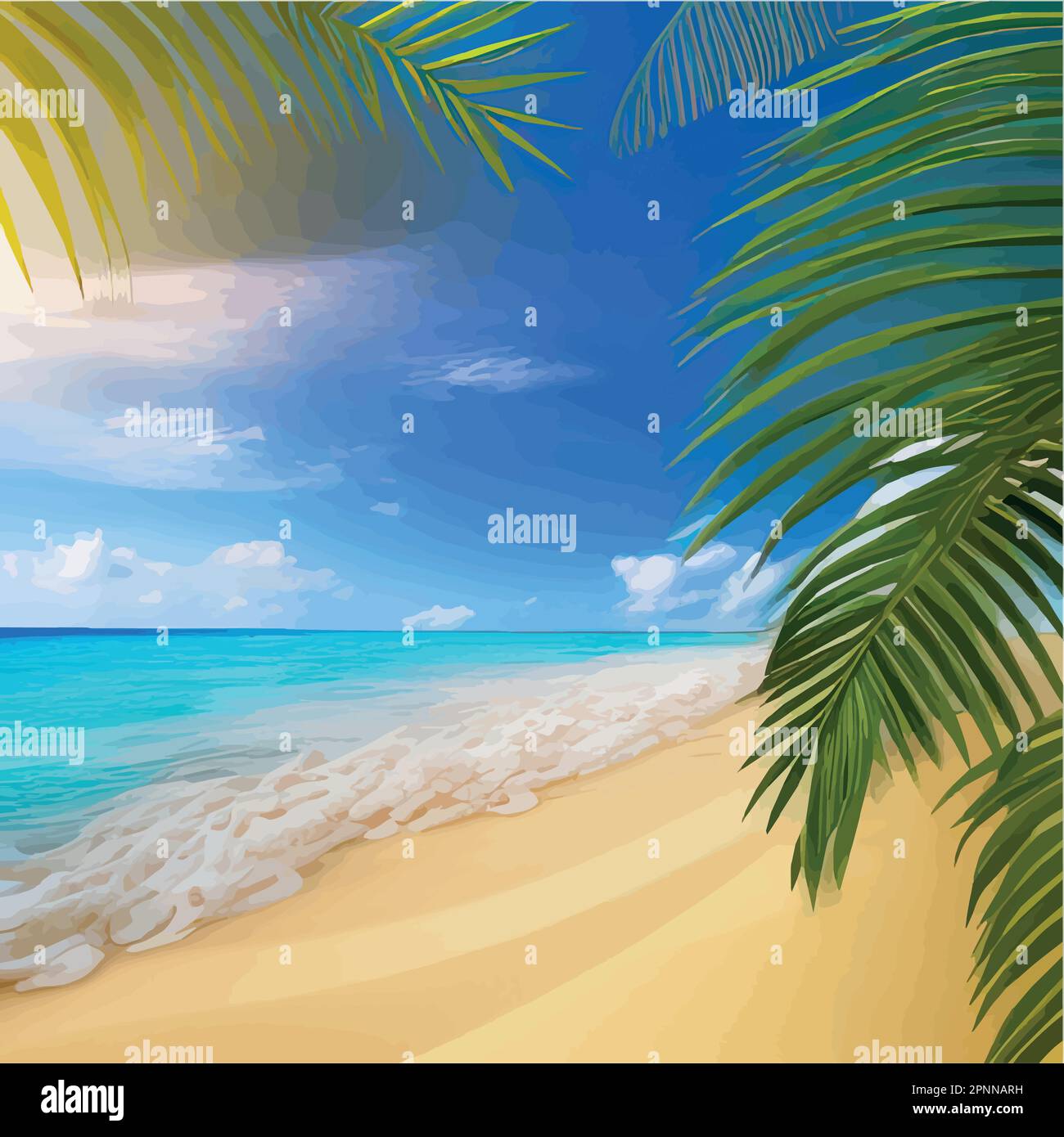 Tropical Paradise Island Sandy Beach Palm Trees And Sea Vector