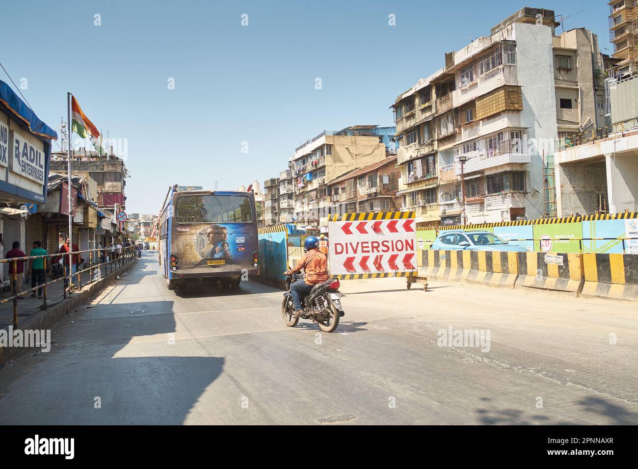 Construction for the Mumbai Metro Project in the Mahim Area. Note the ...
