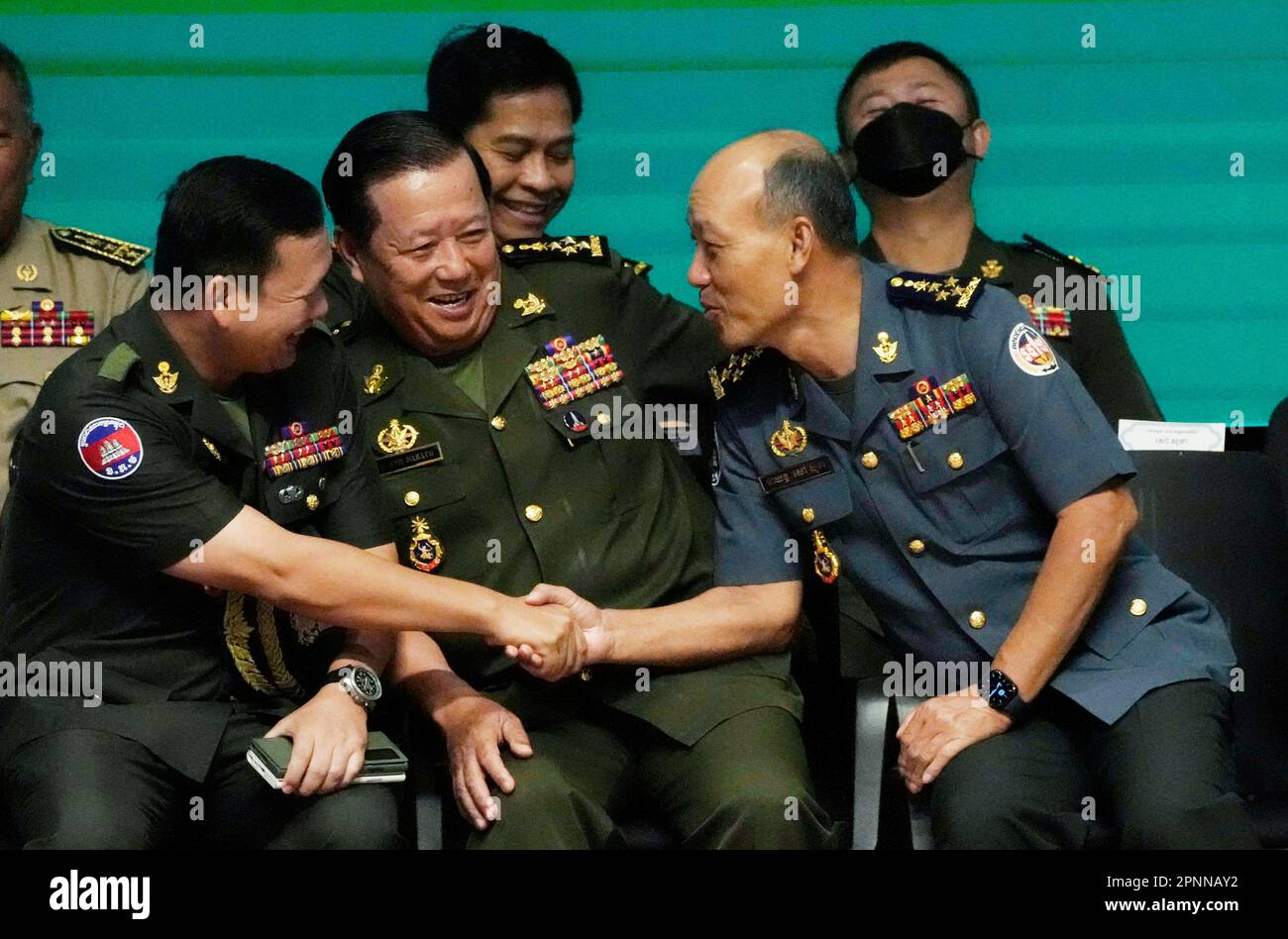 Cambodian army chief Hun Manet, left, a son of Cambodian Prime Minister ...