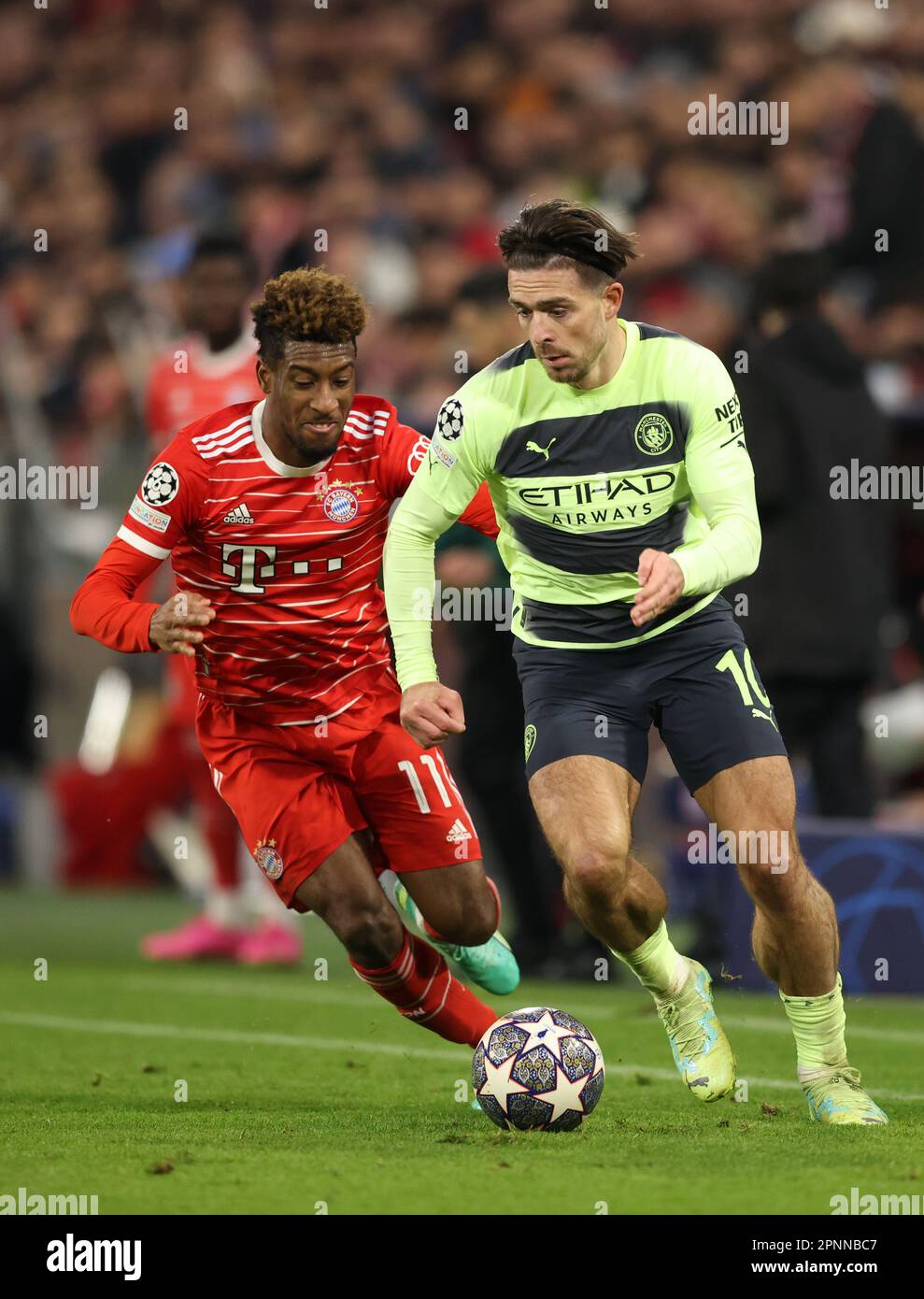 Kingsley Coman of Bayern Muenchen Jack Grealish of Manchester City FC ...