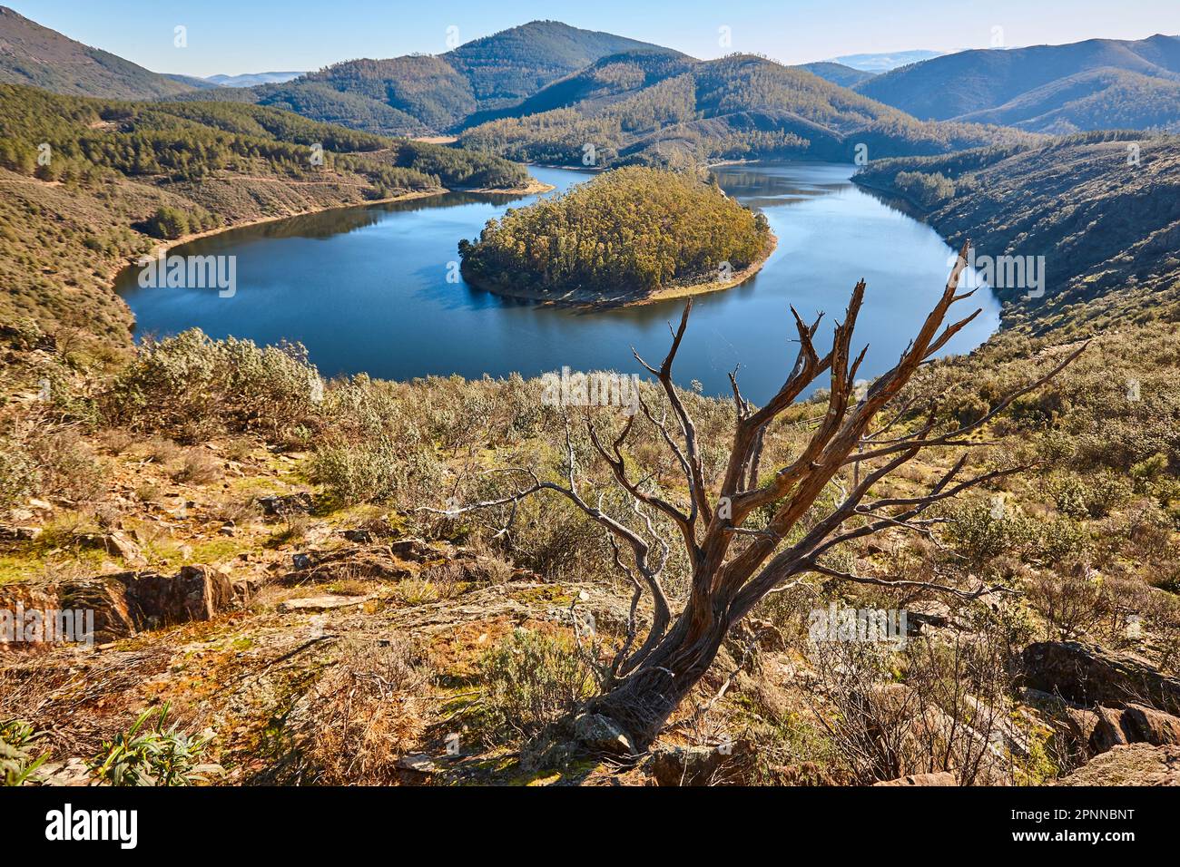 Melero meander mountain and river landscape in Extremadura, Spain Stock ...
