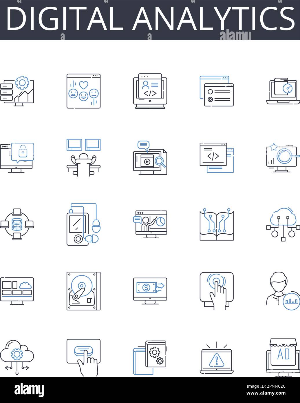 Digital analytics line icons collection. Recruitment, Development ...