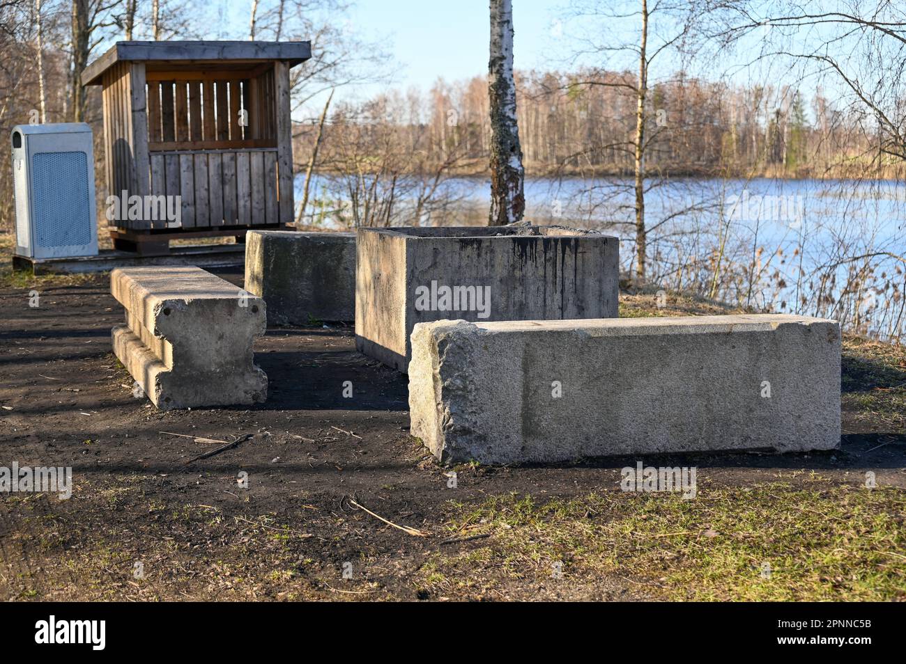 resting area with benches made of concrete Stock Photo - Alamy