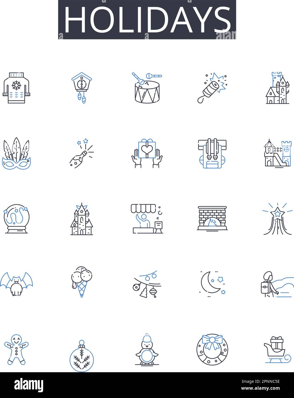 Holidays line icons collection. Vacations, Getaways, Festivals ...