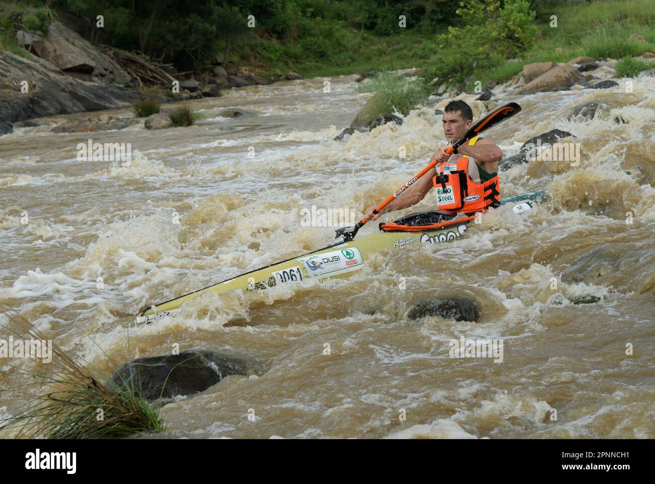 Eventual 2023 winner, Dusi Canoe Marathon at Mission Rapids on day 1 ...