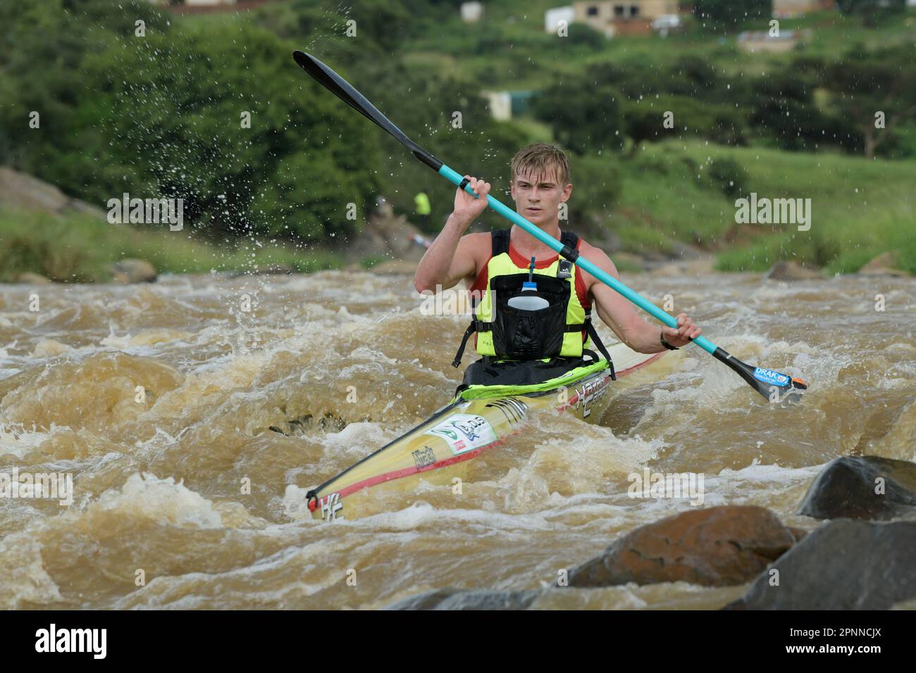 Extreme canoeing event, Dusi Canoe Marathon 2023, fit adult man ...