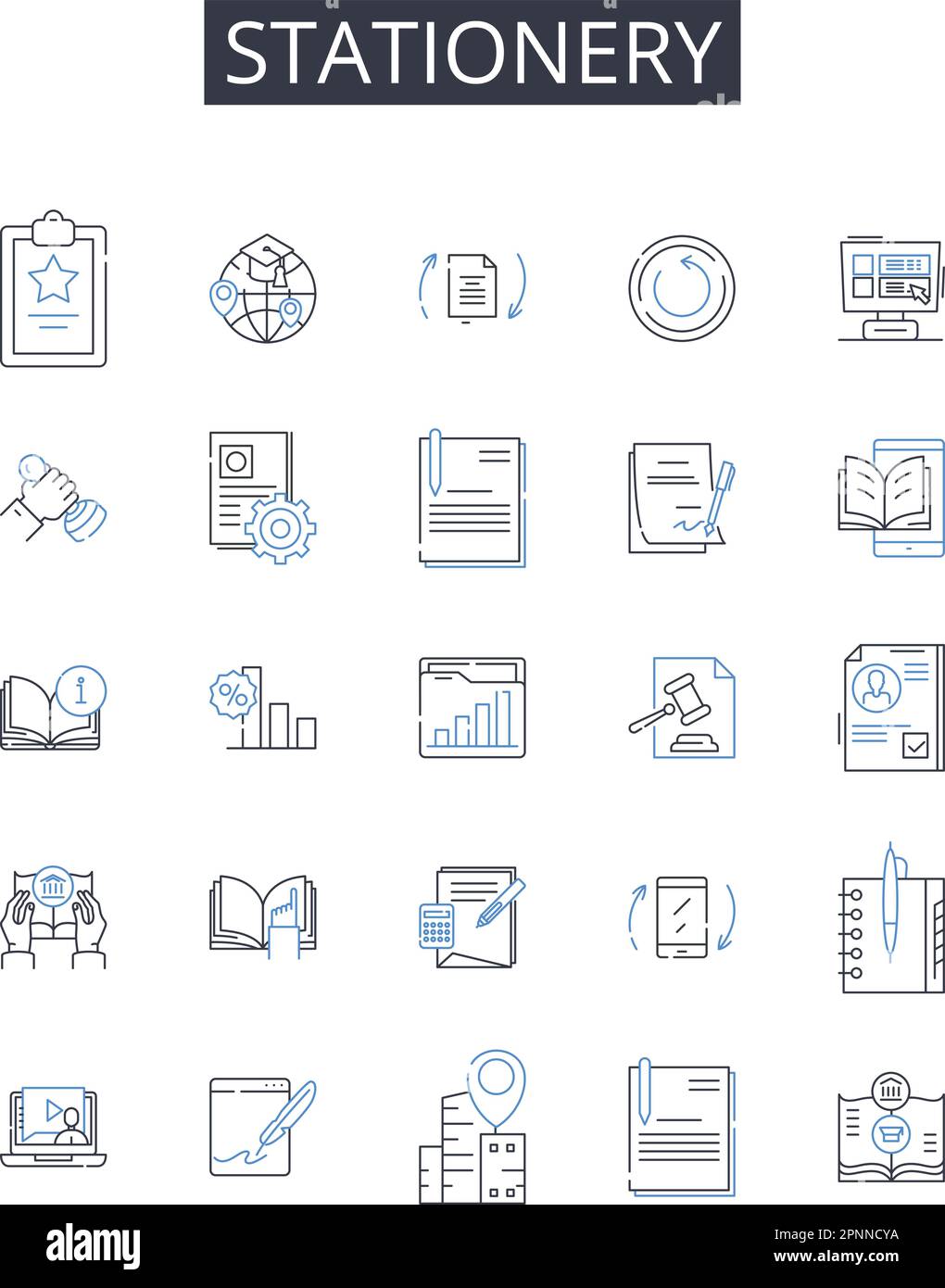 Stationery line icons collection. Advancement, Expansion, Development ...