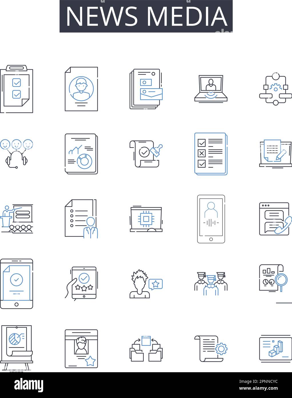 news media line icons collection. Television broadcasting, Print journalism, Web journalism ...