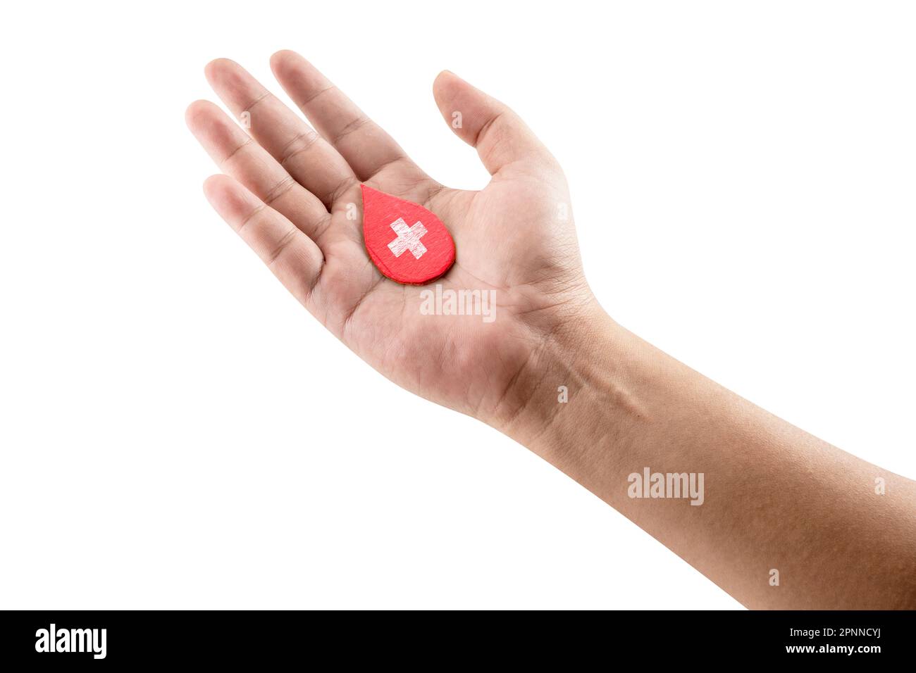 Human hand showing red blood drop isolated over white background Stock ...