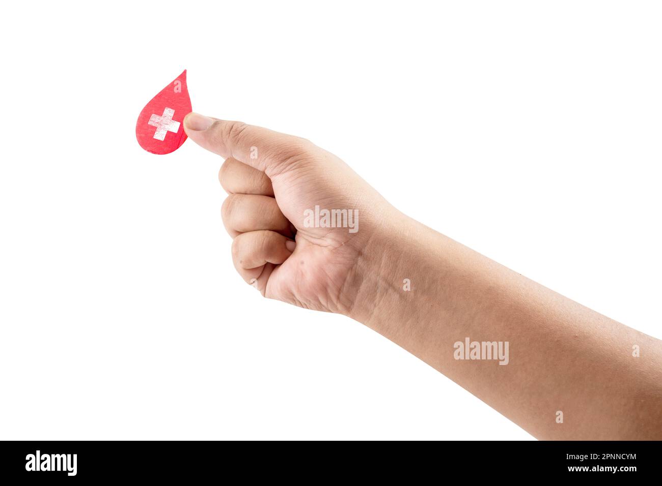 Human hand showing red blood drop isolated over white background Stock ...