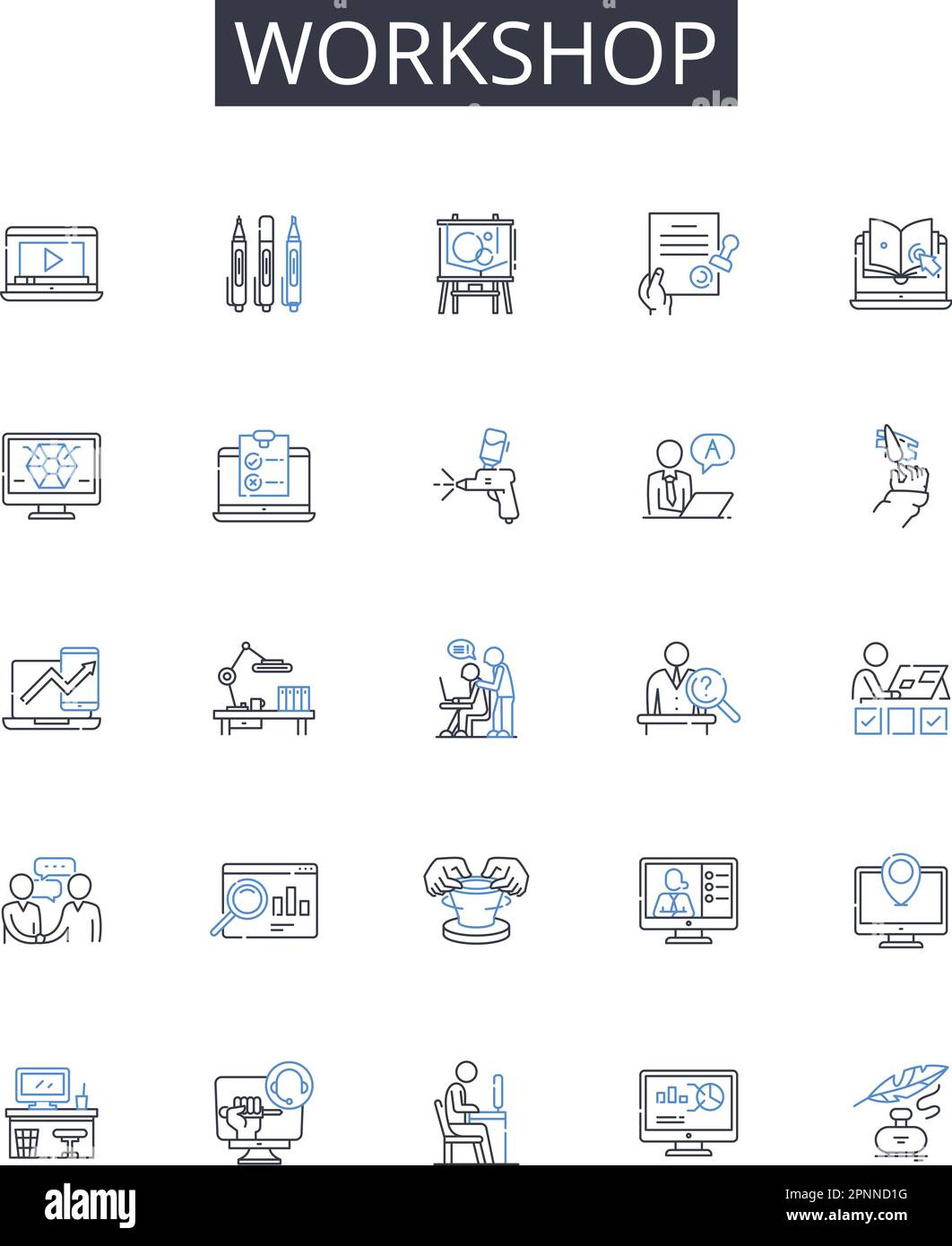 Workshop line icons collection. Conference, Seminar, Meeting, Symposium, Summit, Gathering ...