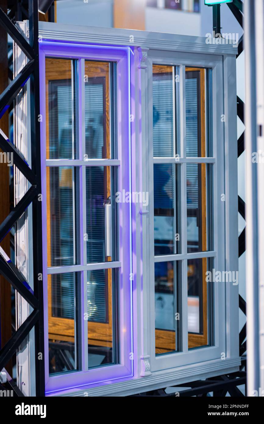 Reinforced plastic window. Part of a modern metal-plastic window Stock ...