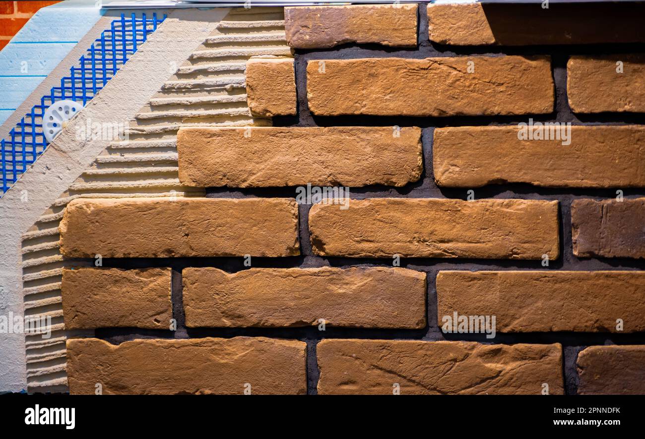 Brick wall masonry technology. Brickwork brown Stock Photo - Alamy