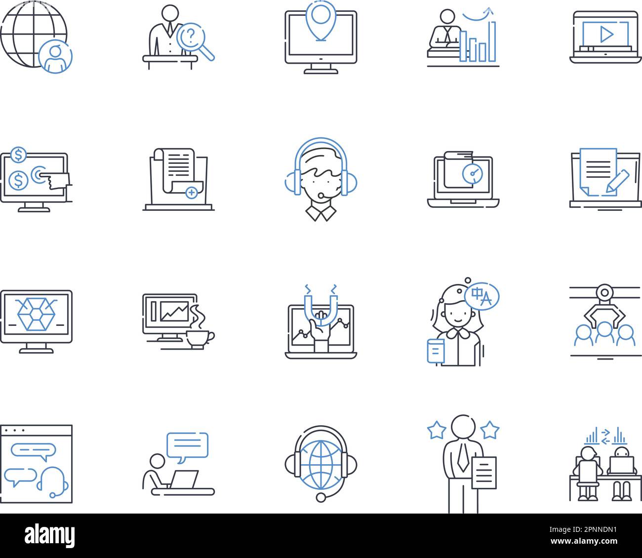 Productive Company Line Icons Collection Efficiency Productivity