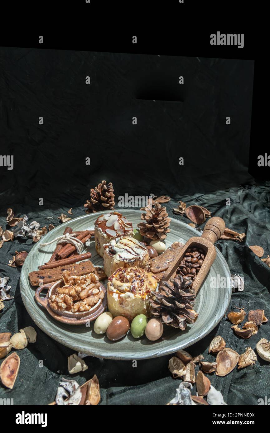 Easter bakery, Stick cookies, Walnuts and Colored eggs with Pine cones ...