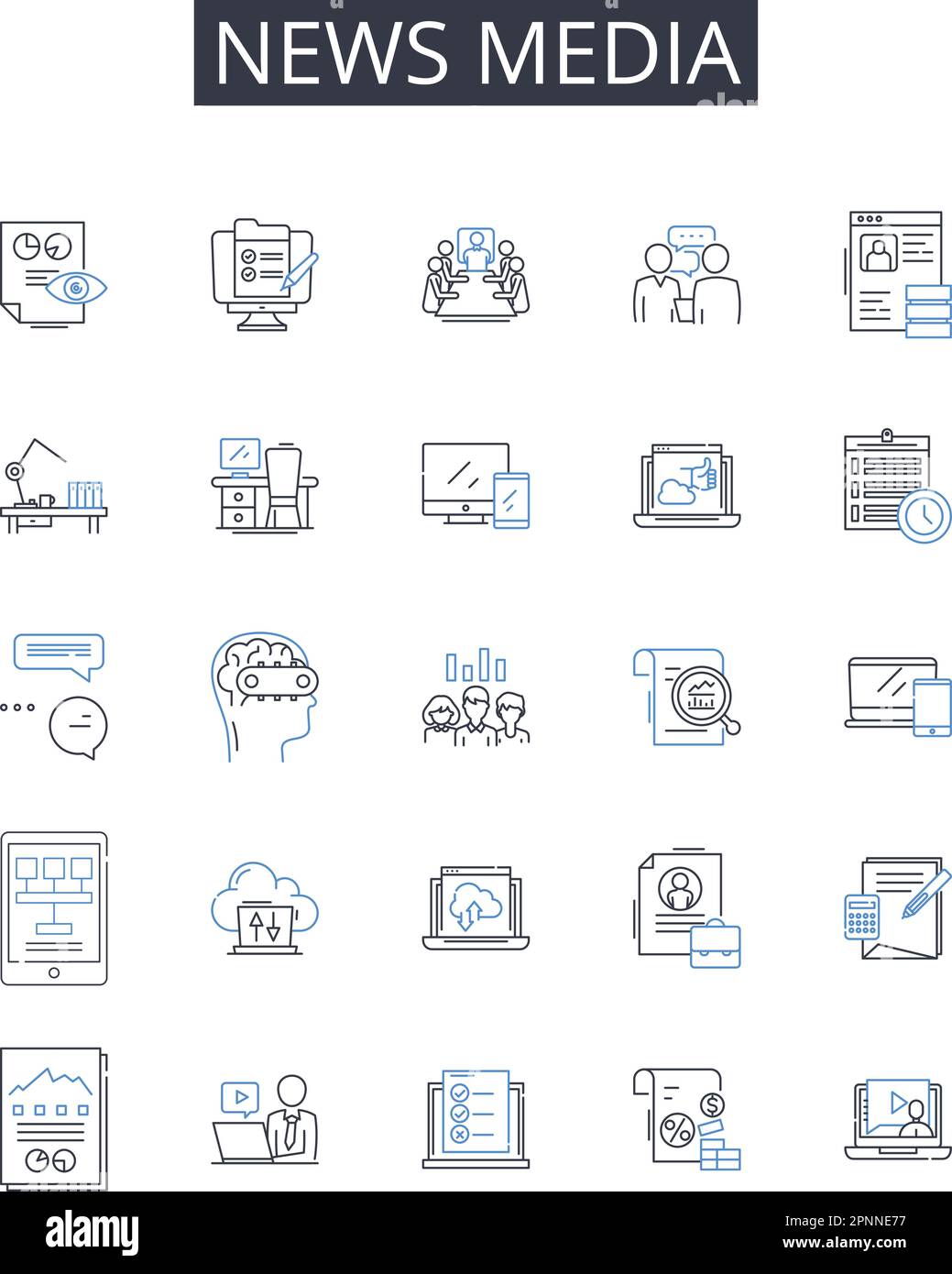 news media line icons collection. Television broadcasting, Print journalism, Web journalism ...
