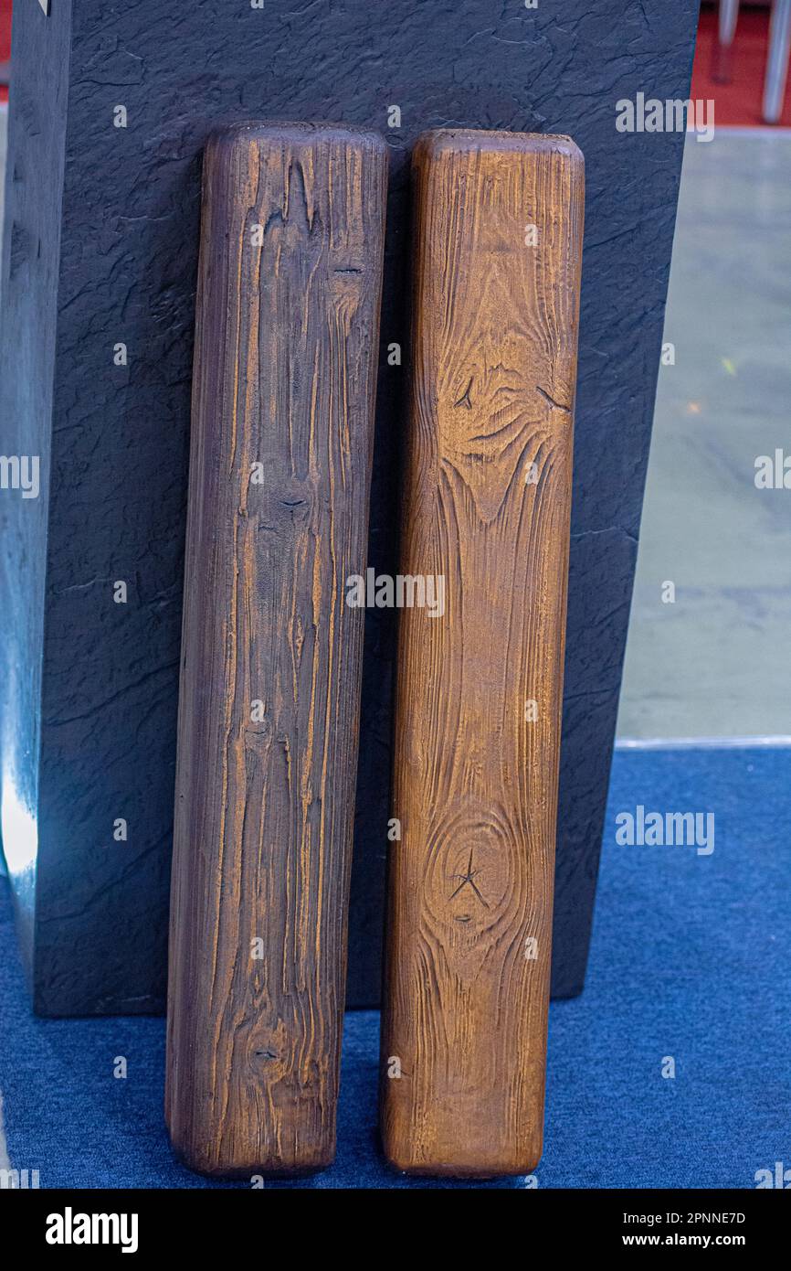 Wooden panel. Two wooden beams for the interior Stock Photo - Alamy