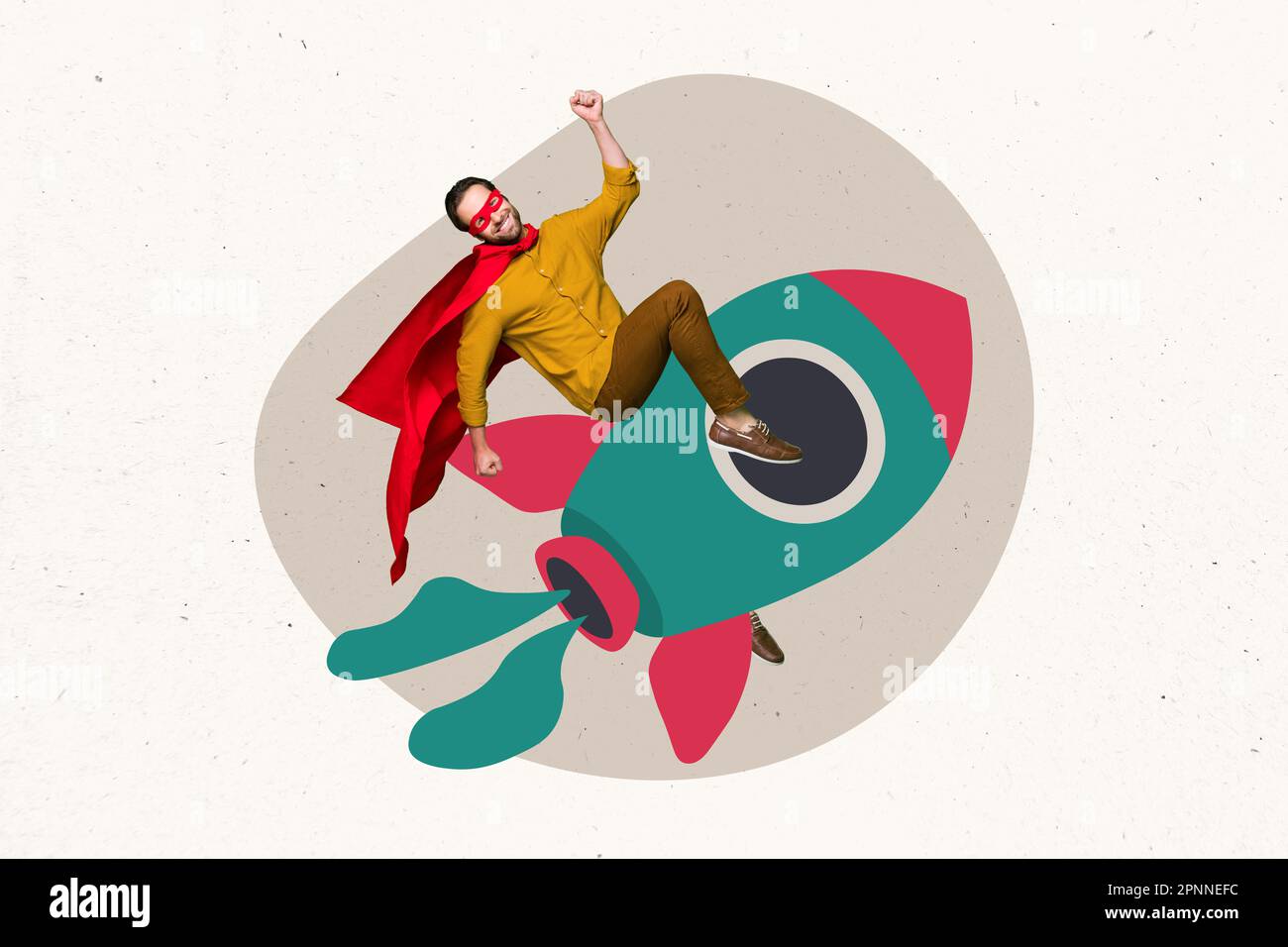 Artwork collage picture of excited mini super man sit flying painted ...