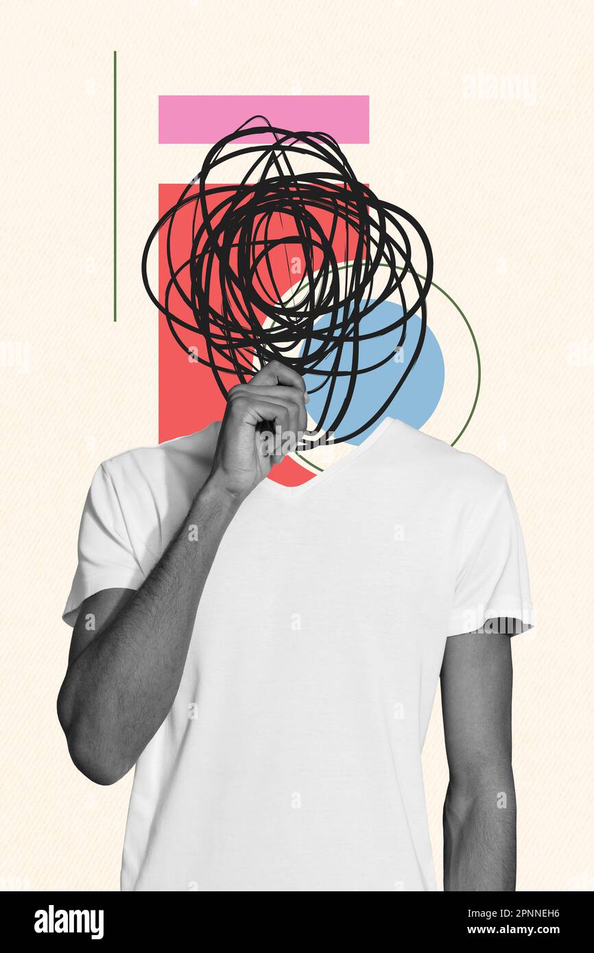 Creative abstract template graphics collage image of thoughtful guy ...
