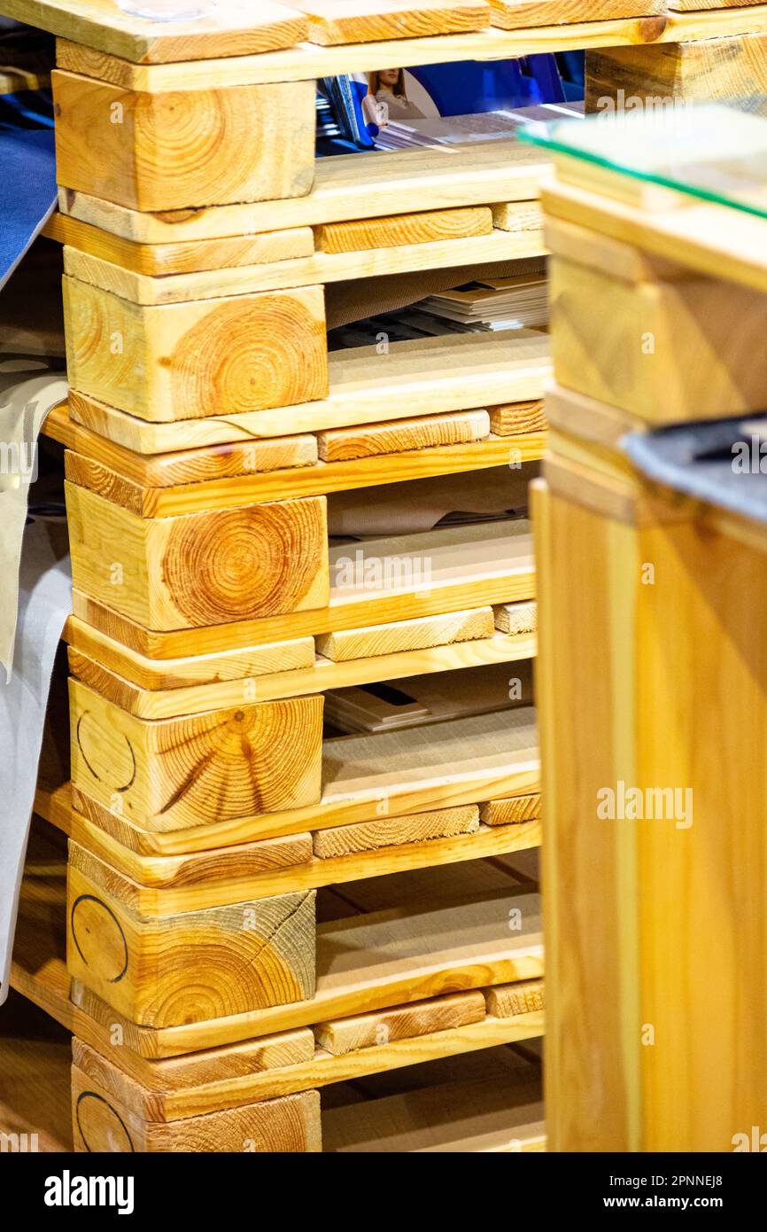 Group of new pallets. Corner of wooden pallets Stock Photo - Alamy