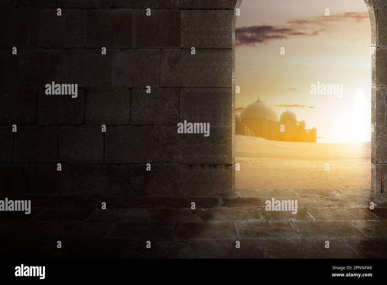 Mosque with the sunset scene background Stock Photo - Alamy