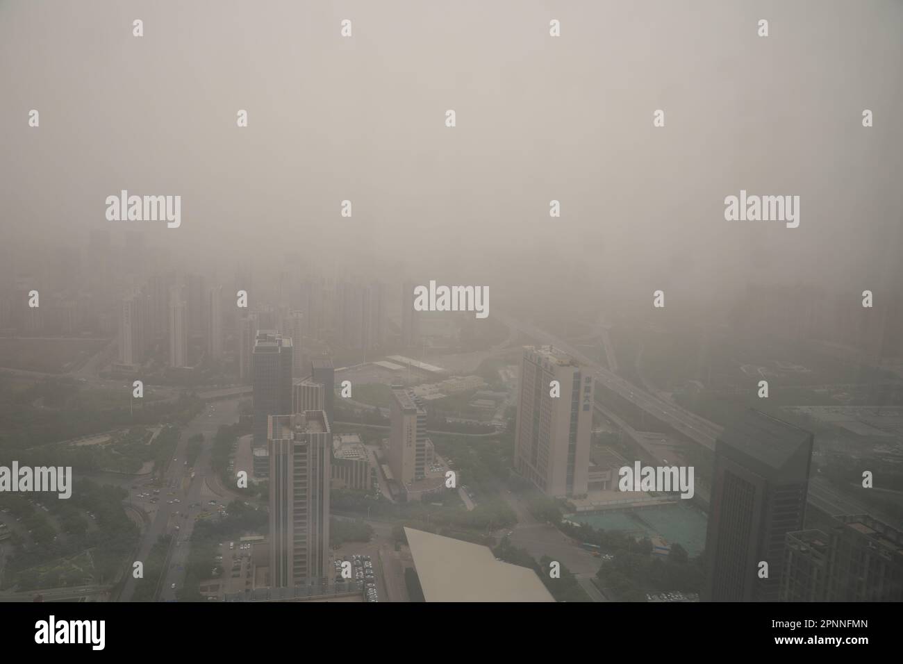 XI'AN, CHINA - APRIL 20, 2023 - A view of Xi 'an City under haze ...