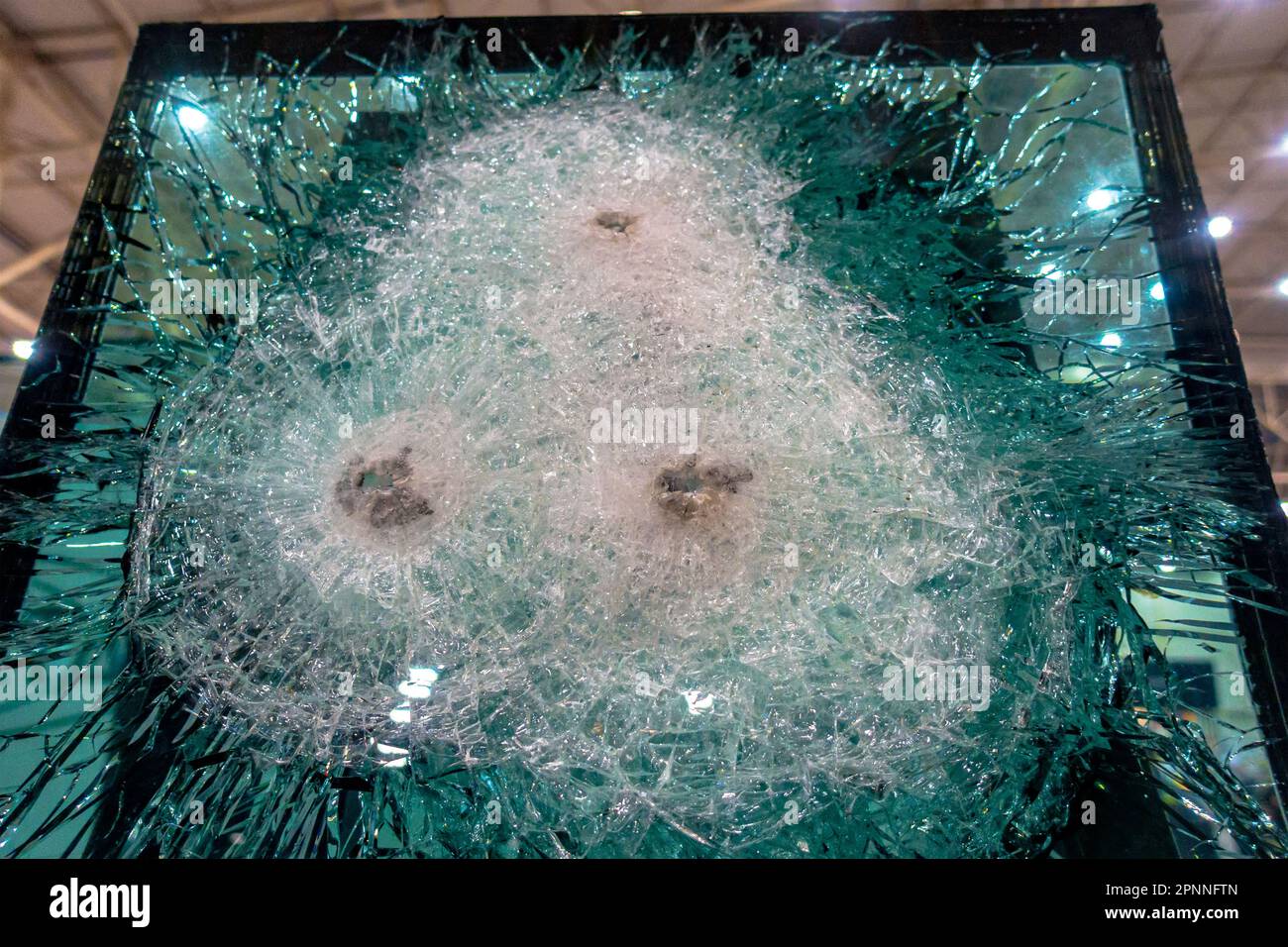 Bulletproof glass. Glass protected from a shot from a weapon Stock ...