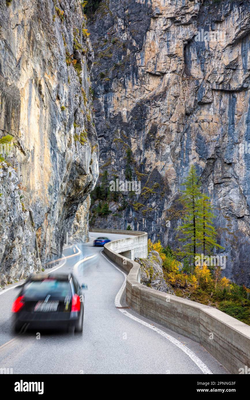 Albula Pass, road with many bends, Berguen, Grisons, Switzerland Stock ...