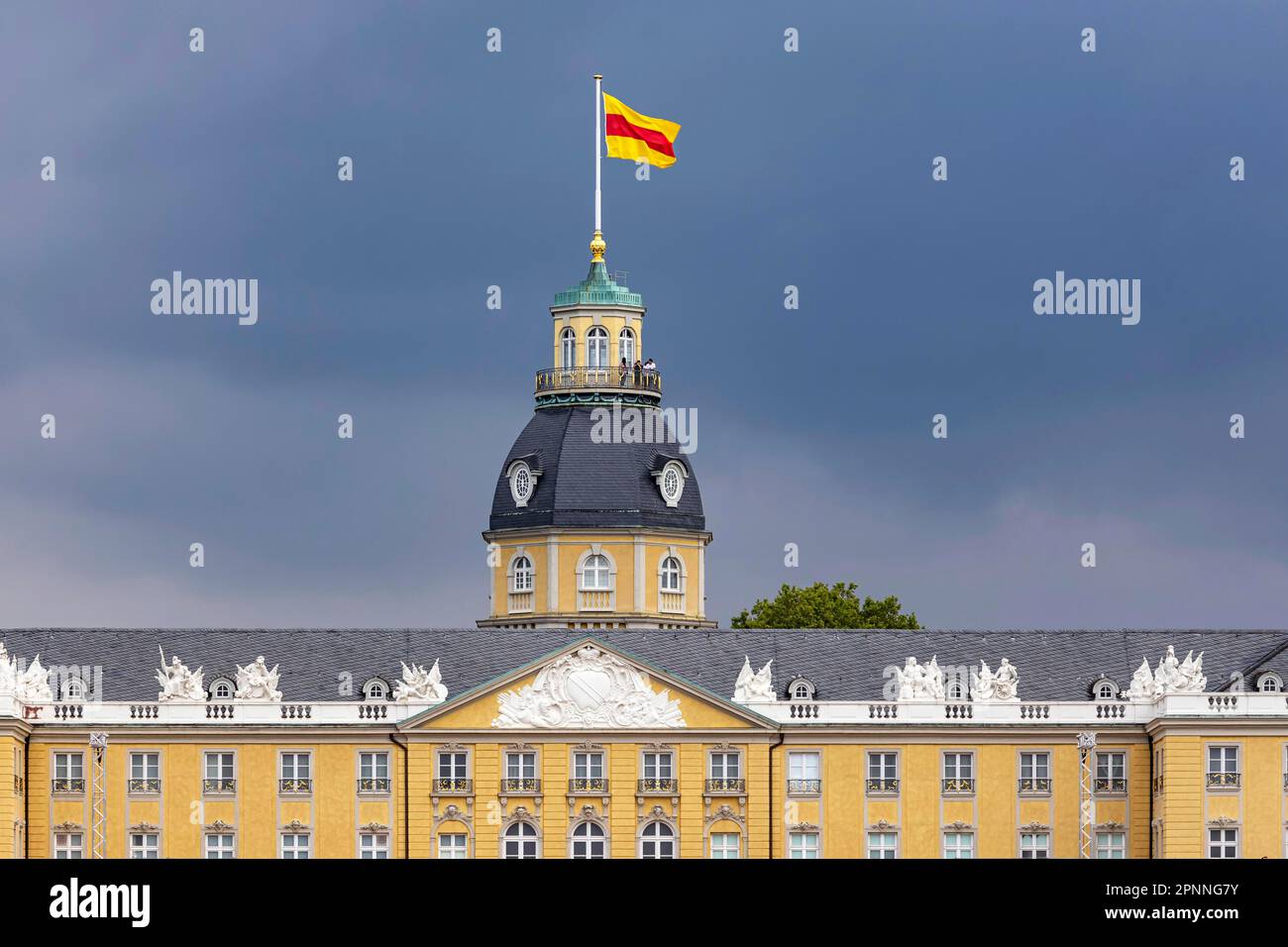 Baden flag above the baroque palace, the former residence palace houses ...