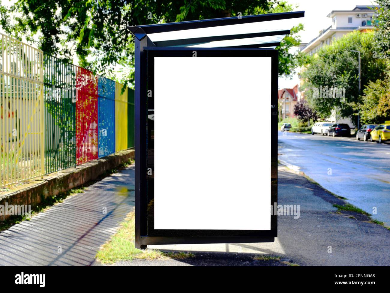 bus shelter with lightbox ad sign. mockup template. glass billboard ...