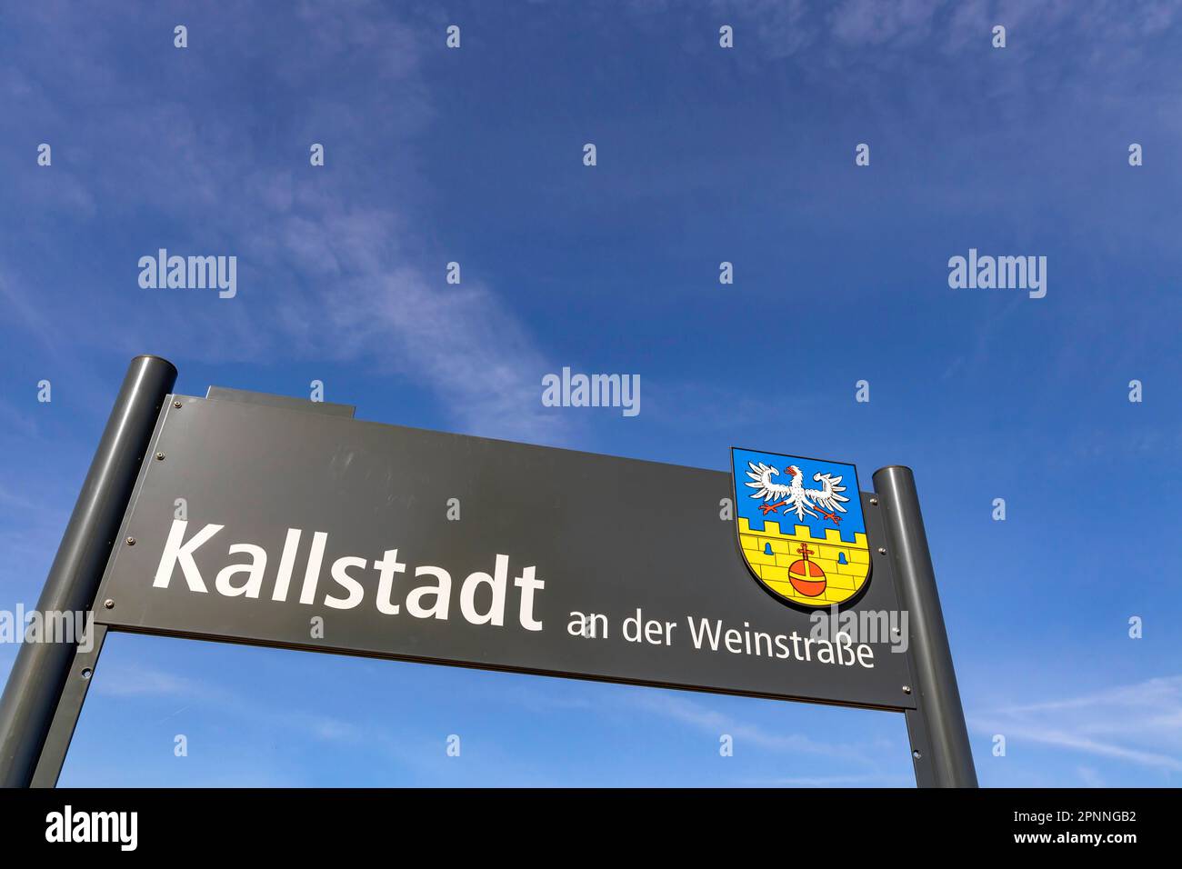 Tourist sign of Kallstadt in the district of Bad Duerkheim, the ...