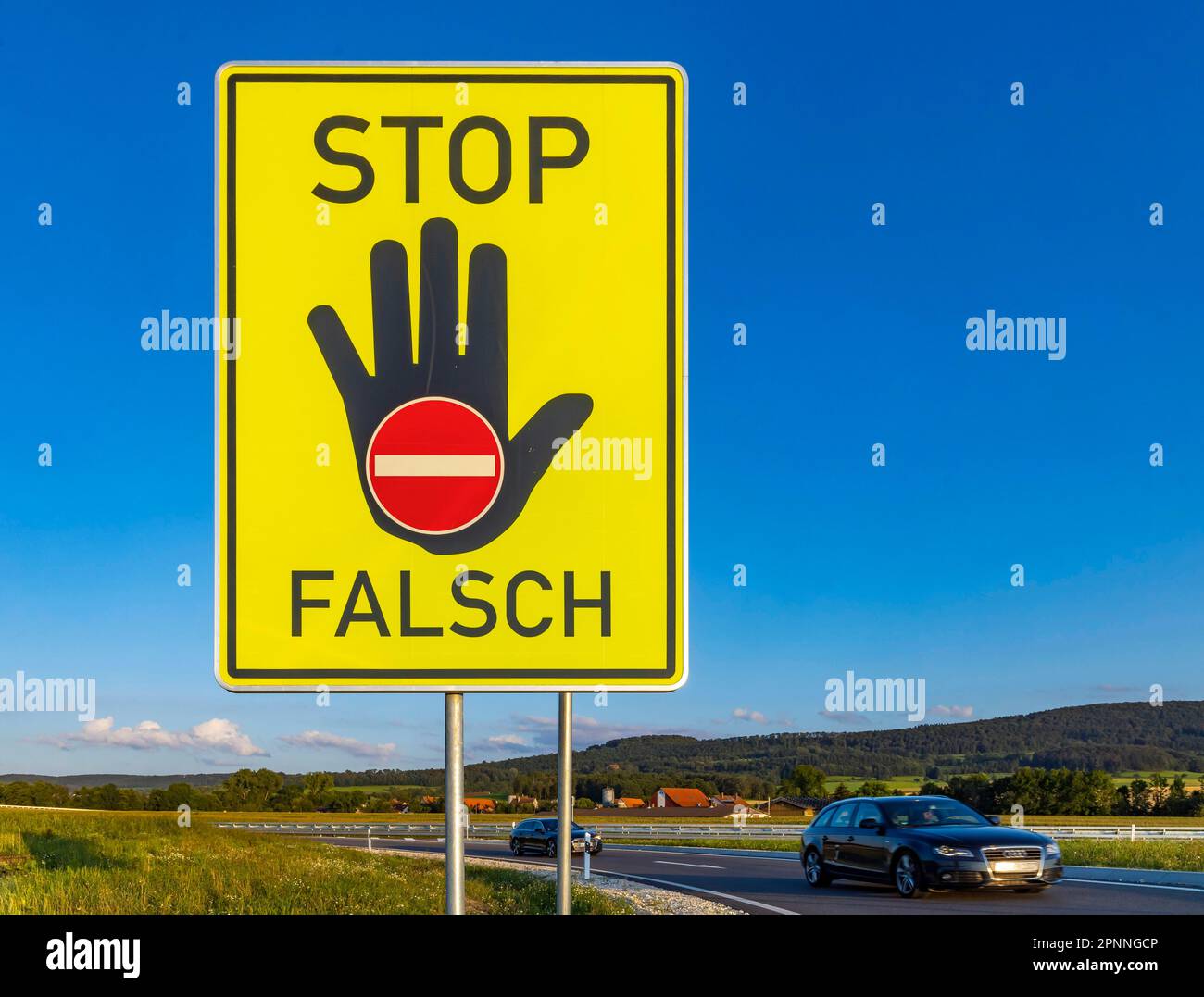Warning sign for wrong-way drivers, slip road to the B29 federal road ...