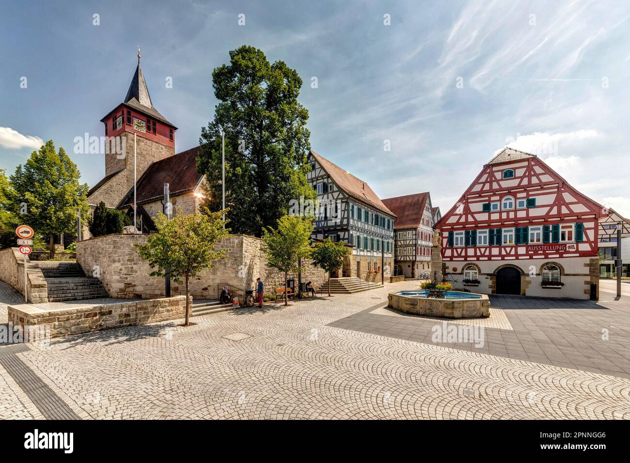 Town hall and St Michael's Lutheran Church, village view of Winterbach ...