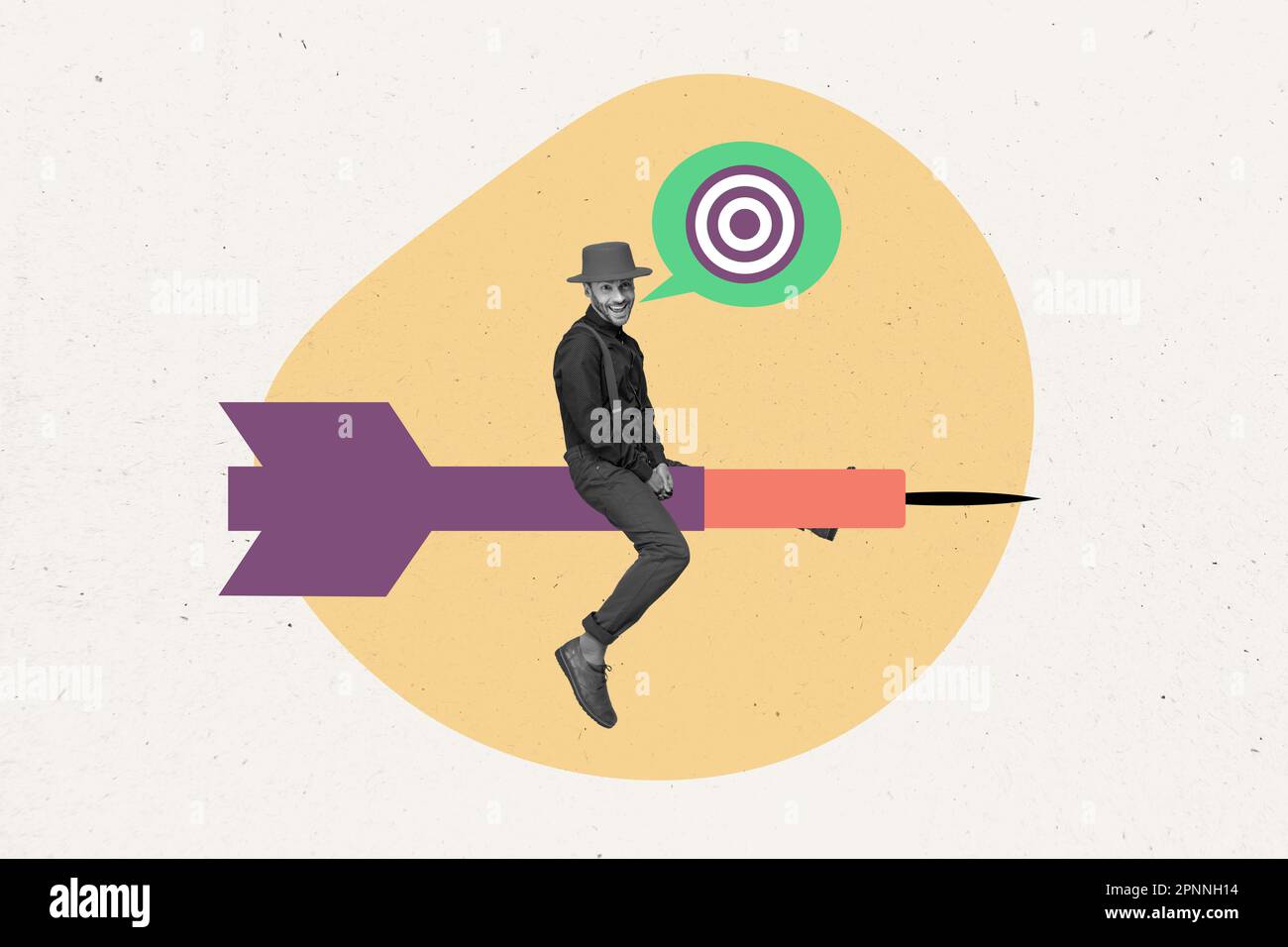 Collage image of positive mini black white colors guy sit flying huge ...