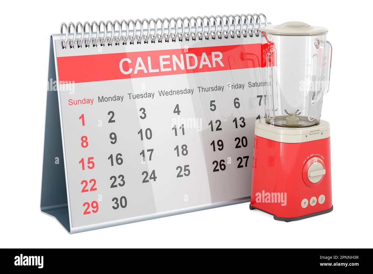 Electric blender with desk calendar, 3D rendering isolated on white ...