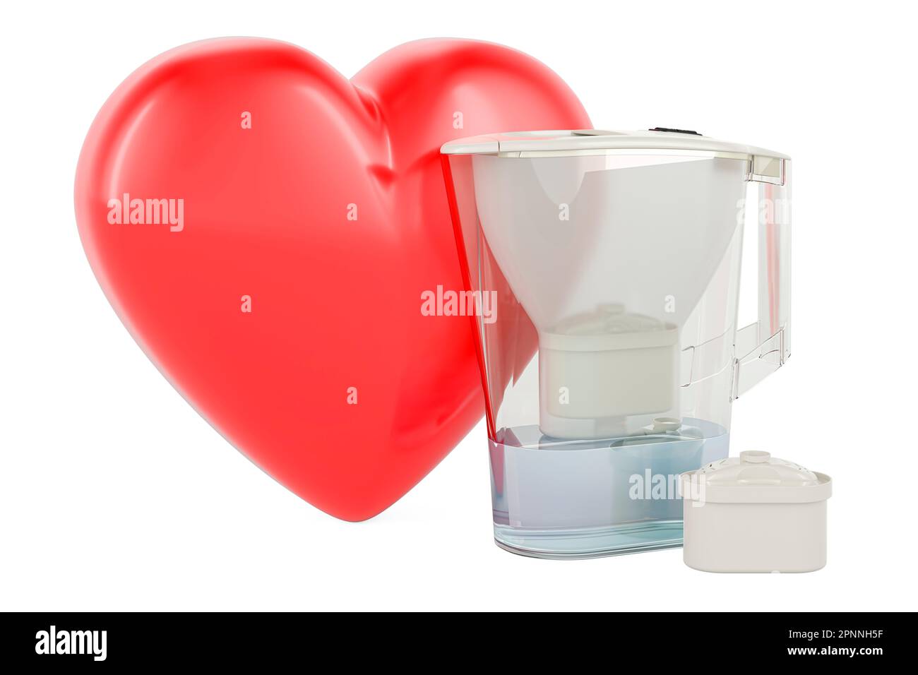 Pitcher water filter with red heart, 3D rendering isolated on white ...
