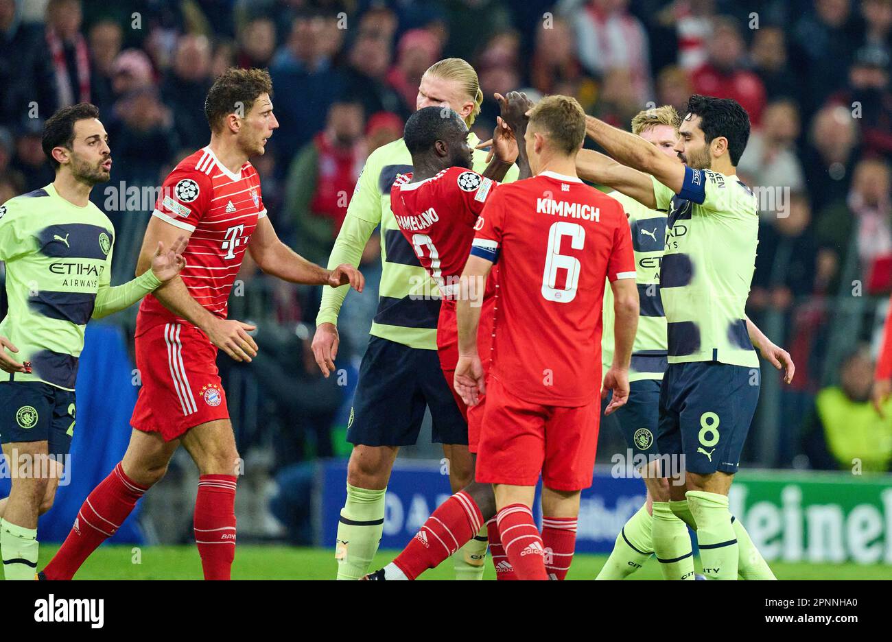 Munich, Apr 19, 2023. Dayot Upamecano , FCB 2 Leon GORETZKA, FCB 8 ...